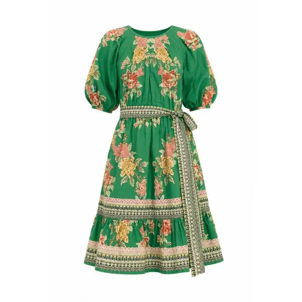 RAISHMA Petula Dress Printed Cotton Mini Dress - Green