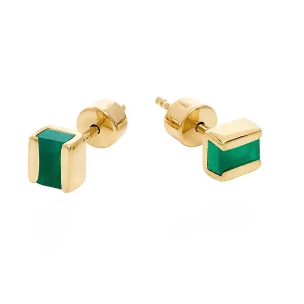 NEOLA DESIGN Green Onyx Gemstone Cubo Studs