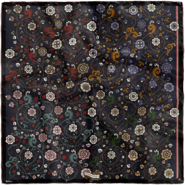 KUEEN Silk Scarf Forgotten Flowers - Blue