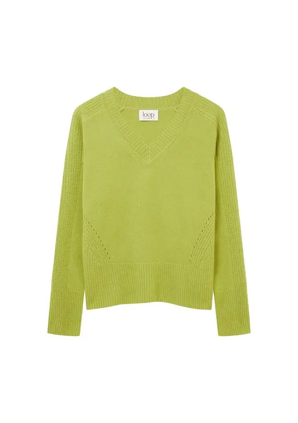 LOOP CASHMERE V Neck Lofty Sweatshirt In Pear