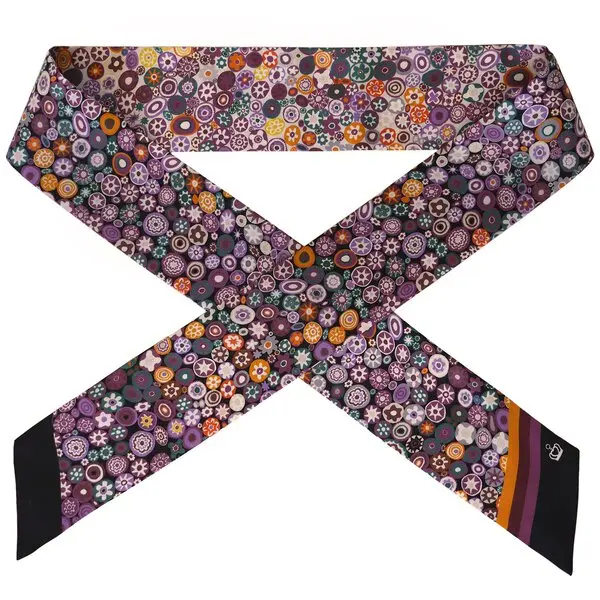 KUEEN Black / Purple Silk Scarf Millefiori Purple - Black/purple
