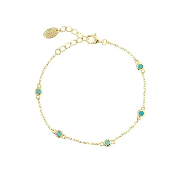 BEYJOU Blue / Gold Mini Gem Chain Bracelet Turquoise