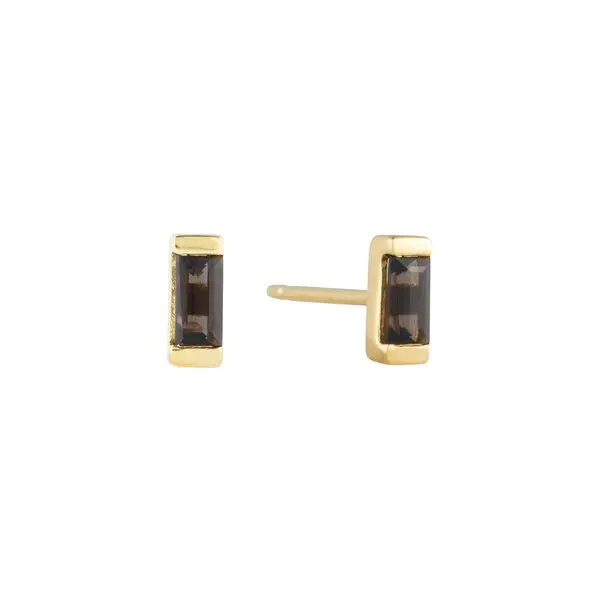 BEYJOU Brown / Gold Mini Baguette Earrings Smoky Quartz - Brown/gold