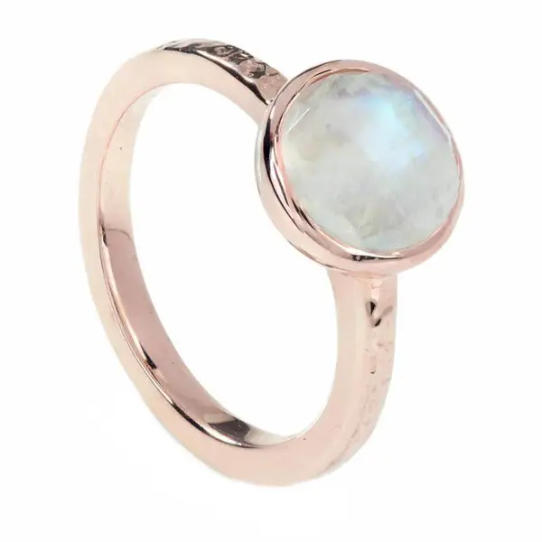 NEOLA DESIGN Neutrals Rose Gold Ring Rainbow Moonstone Estella