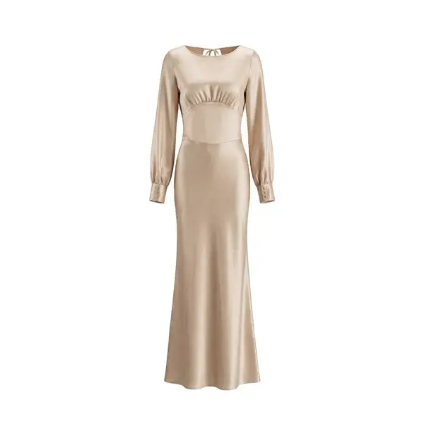 AISL Satin Gathered Waist Maxi Dress