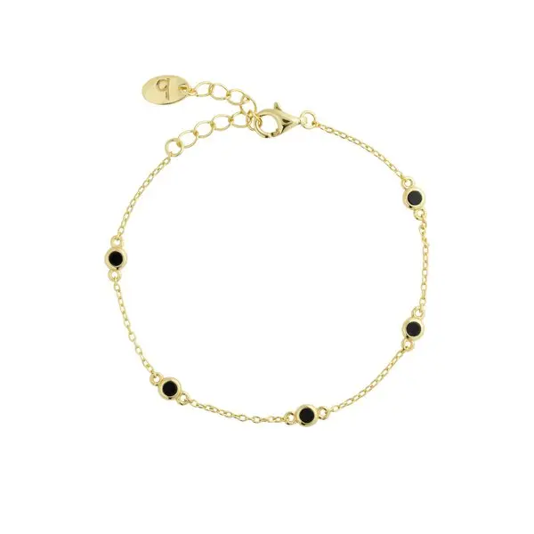 BEYJOU Gold / Black Mini Gem Chain Bracelet Black Agate