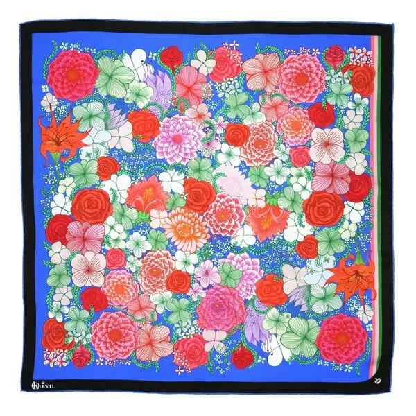 KUEEN Silk Scarf Flora - Blue