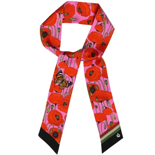 KUEEN Silk Scarf Poppy Pink Red - Pink/red