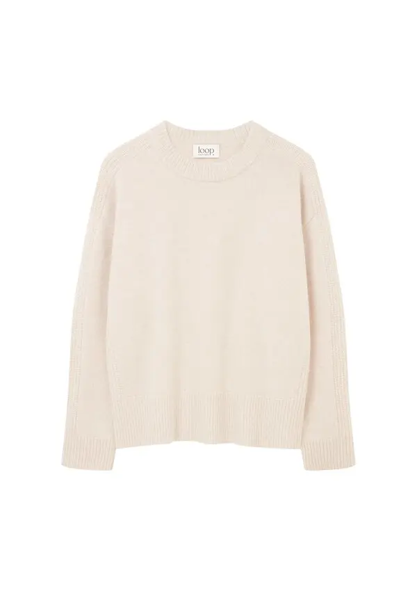 LOOP CASHMERE Neutrals Cashmere Longline Crew Neck Sweater In Wheat
