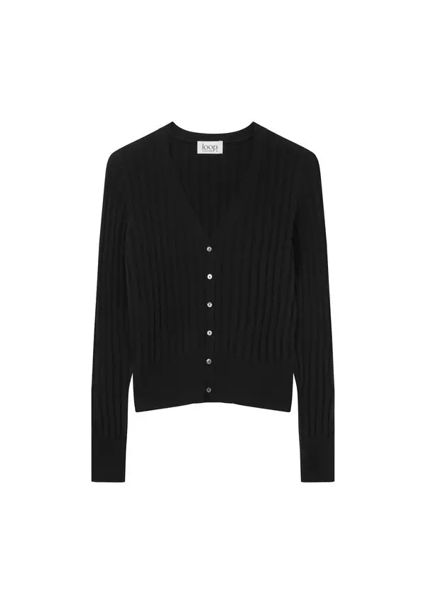 LOOP CASHMERE Cashmere Wide Rib Cardigan - Black