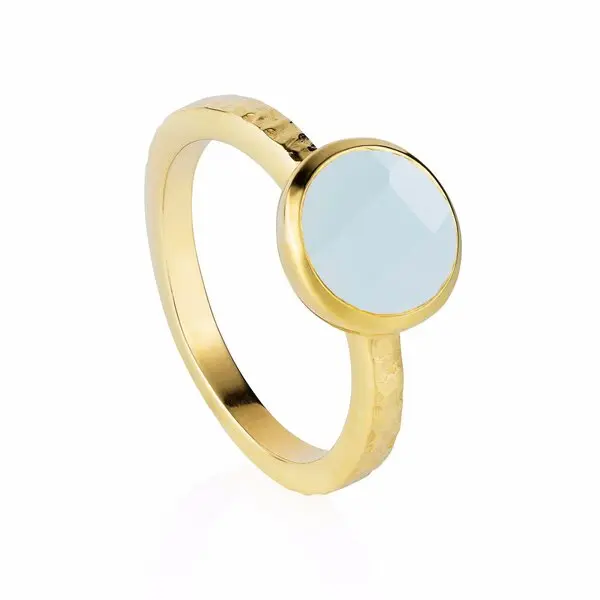 NEOLA DESIGN Gold Stacking Ring With Aqua Chalcedony Estella