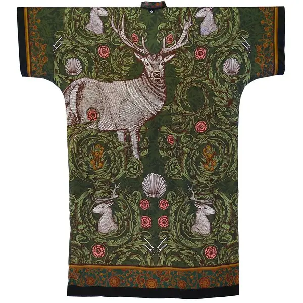 KUEEN Green / Black Silk Kimono White Stag - Green/black