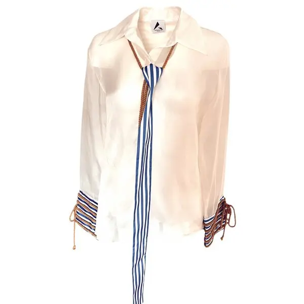 ARSHYS Silk Organza Striped Shirt With Rope Detail
