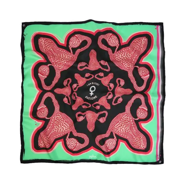 KUEEN Green / Brown / Red Silk Scarf Bloody Awesome Collection Mint & Mud