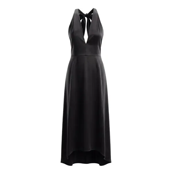 AISL Midnight Satin V-neck Midi Dress