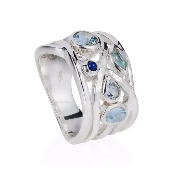 NEOLA DESIGN Ring Aquamarine, Blue Topaz, Moonstone Liana - Silver