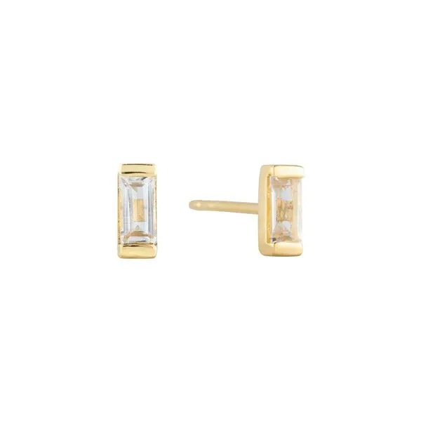 BEYJOU White / Gold Mini Baguette Earrings White Topaz