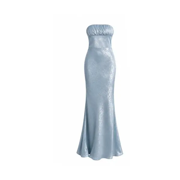AISL Strapless Gathered Maxi Dress - Blue