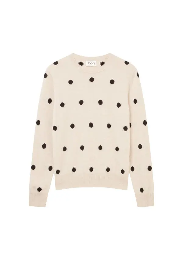 LOOP CASHMERE Neutrals Intarsia Spot Crew Neck Sweater In Wheat
