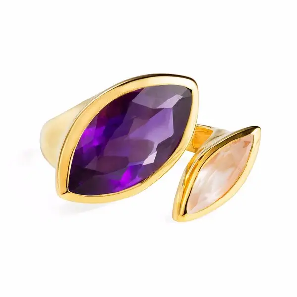 NEOLA DESIGN Celestine Cocktail Ring Amethyst & Rose Quartz