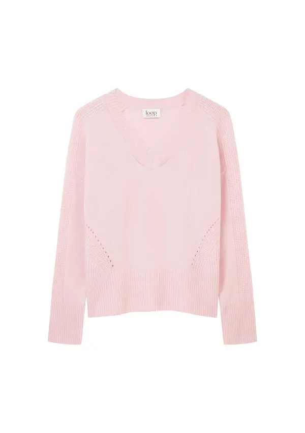 LOOP CASHMERE V Neck Lofty Sweatshirt In Pixie