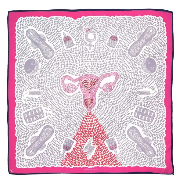 KUEEN Purple / White / Grey Silk Scarf Bloody Awesome Collection Ice & Magenta - Purple/white/grey