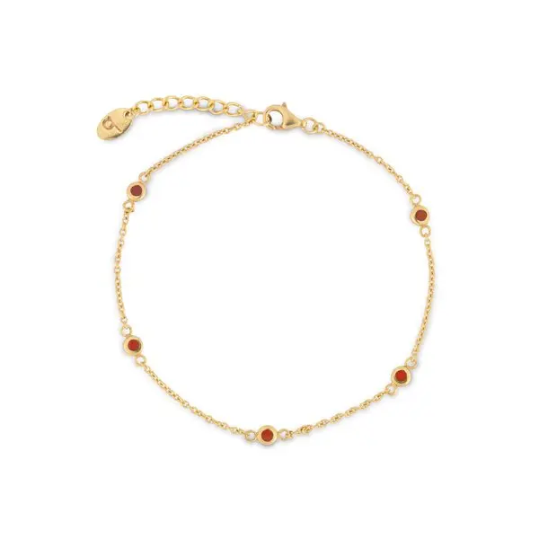 BEYJOU Gold / Red Mini Gem Chain Bracelet Red Jasper