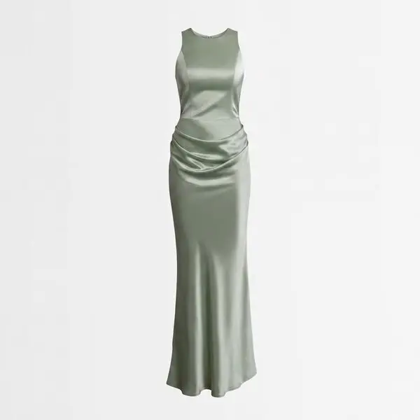 AISL Sage Satin Draped Maxi Dress