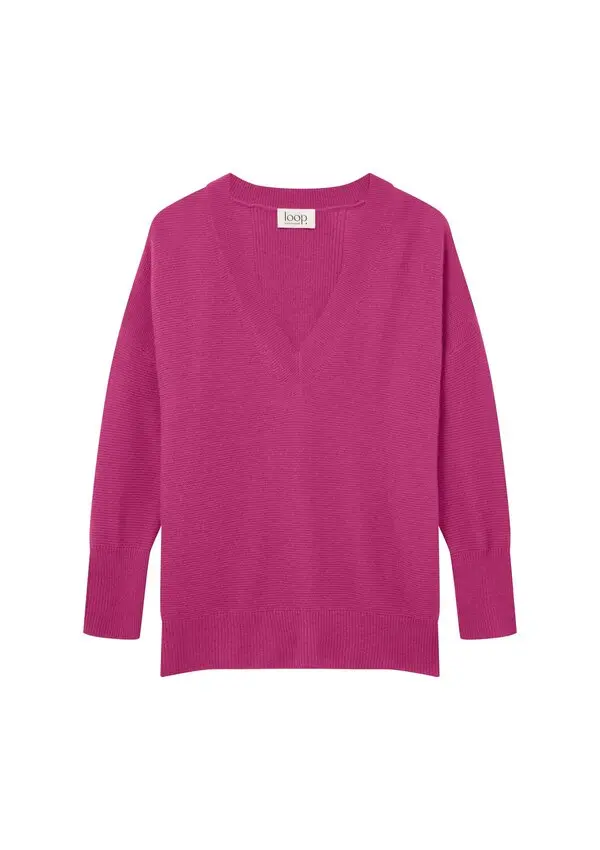 LOOP CASHMERE Relaxed Lofty V Neck Sweater In Morello