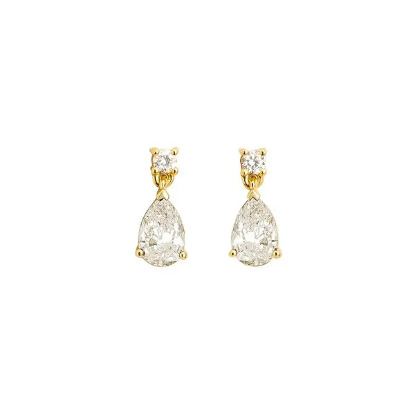 JUVETTI  Gold / White Pisa Diamond Pear Drop Earrings In Gold - Gold/white