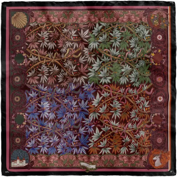 KUEEN Green / Black / White Silk Scarf Willow - Green/black/white