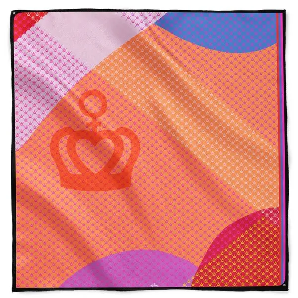 KUEEN Blue / Orange / Black Silk Scarf Big Crown Ballroom Red