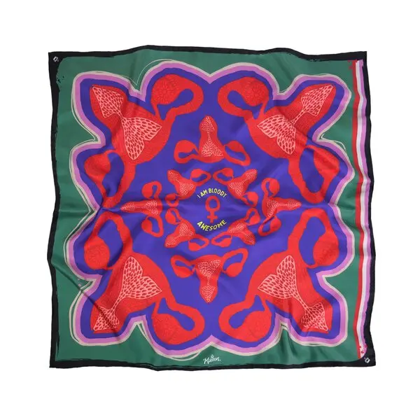 KUEEN Green / Blue / Red Silk Scarf Bloody Awesome Collection Bloody Blue