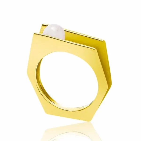 NEOLA DESIGN Alvaro Cocktail Ring With White Pearl