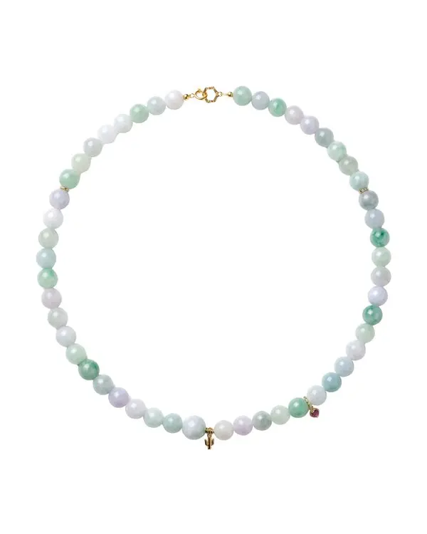 SEREE Mosaic" Beaded Jadeite Necklace - Blue
