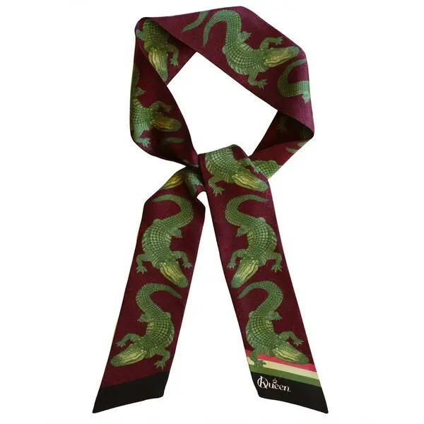 KUEEN Silk Scarf Amazing A Alligator Wine - Red