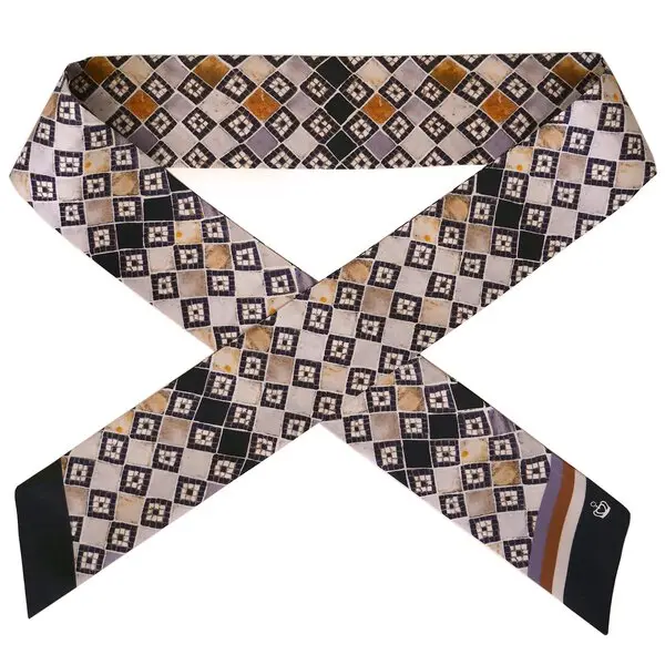 KUEEN Black / Brown / Grey Silk Scarf San Marco Tiny Thins