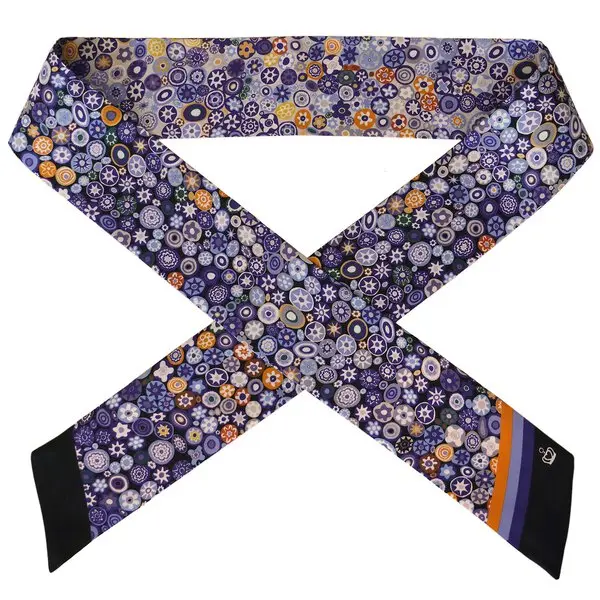 KUEEN Blue / Black Silk Scarf Millefiori Blue - Blue/black