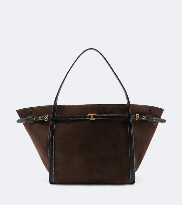 TOD'S T Timeless Medium Suede Tote Bag - Brown