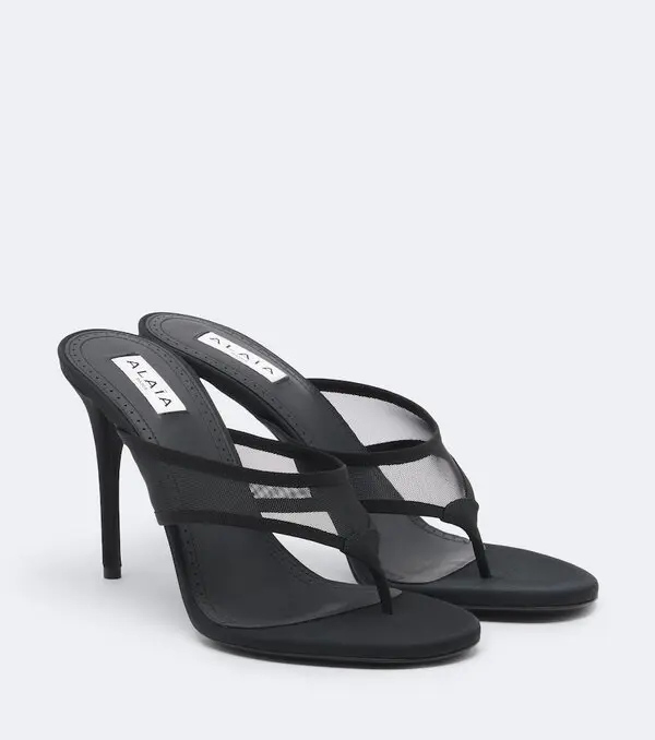 Alaïa Mesh Thong Sandals - Black