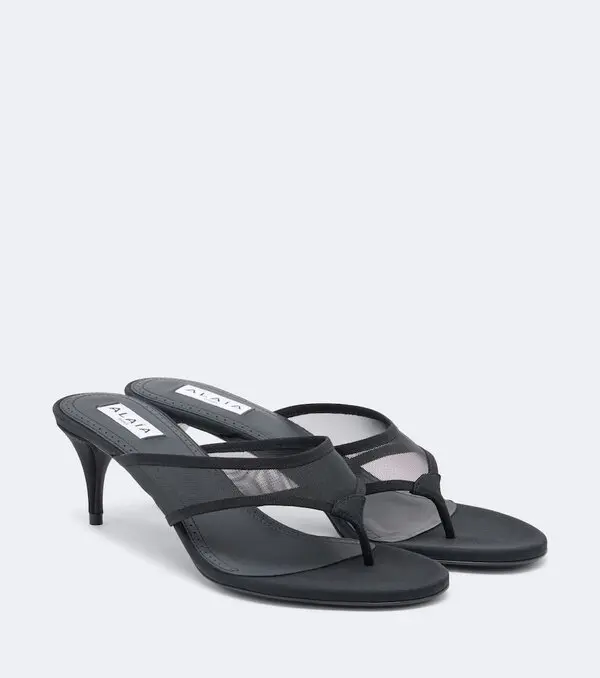 Alaïa Mesh Thong Sandals - Black