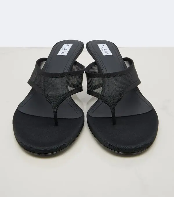 Alaïa Mesh Thong Sandals - Black