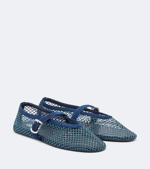 Alaïa Embellished Suede-trimmed Mary Jane Flats - Blue