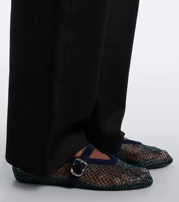 Alaïa Embellished Suede-trimmed Mary Jane Flats