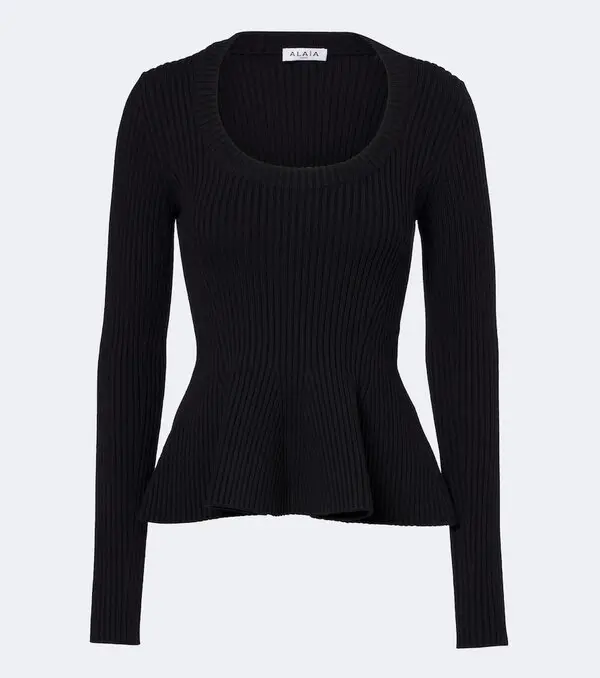 Alaïa Peplum Wool-blend Top - Black