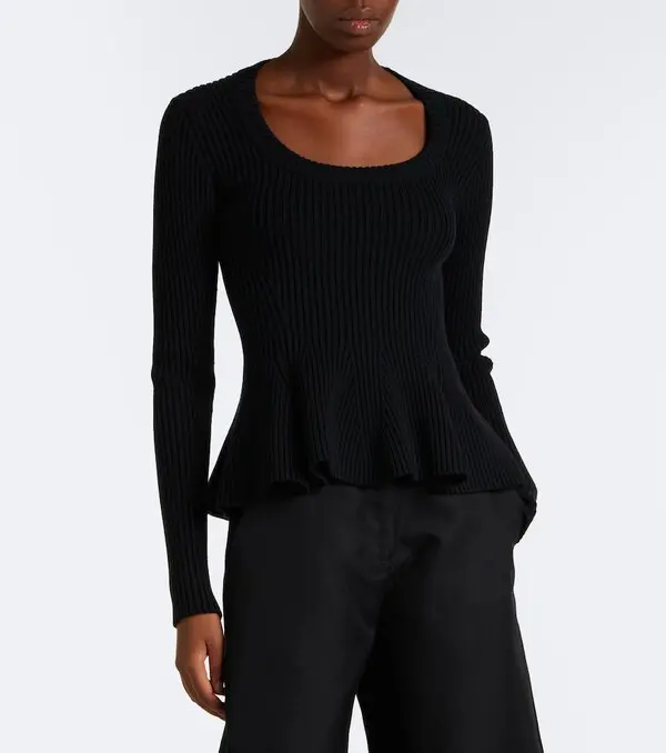 Alaïa Peplum Wool-blend Top - Black