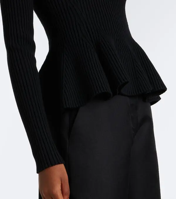 Alaïa Peplum Wool-blend Top - Black