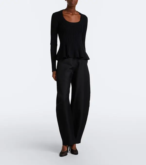 Alaïa Peplum Wool-blend Top - Black