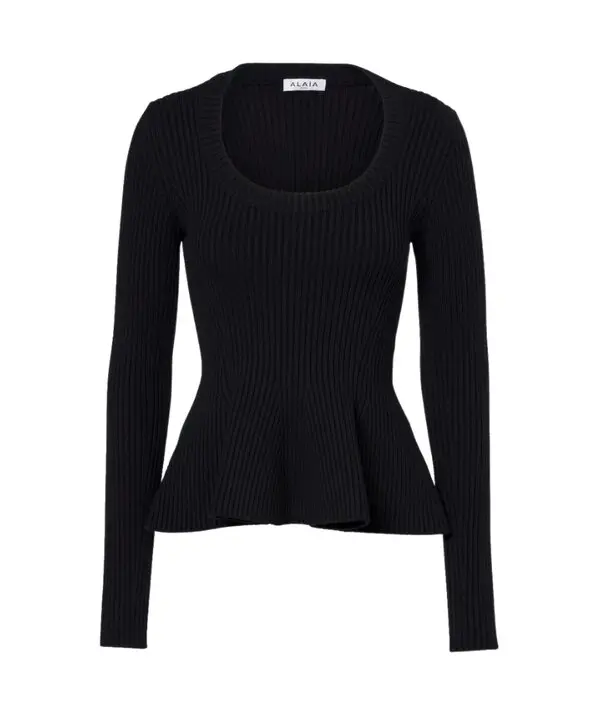 Alaïa Peplum Knit Top - Black