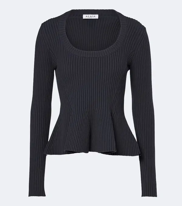 Alaïa Peplum Wool-blend Top - Grey